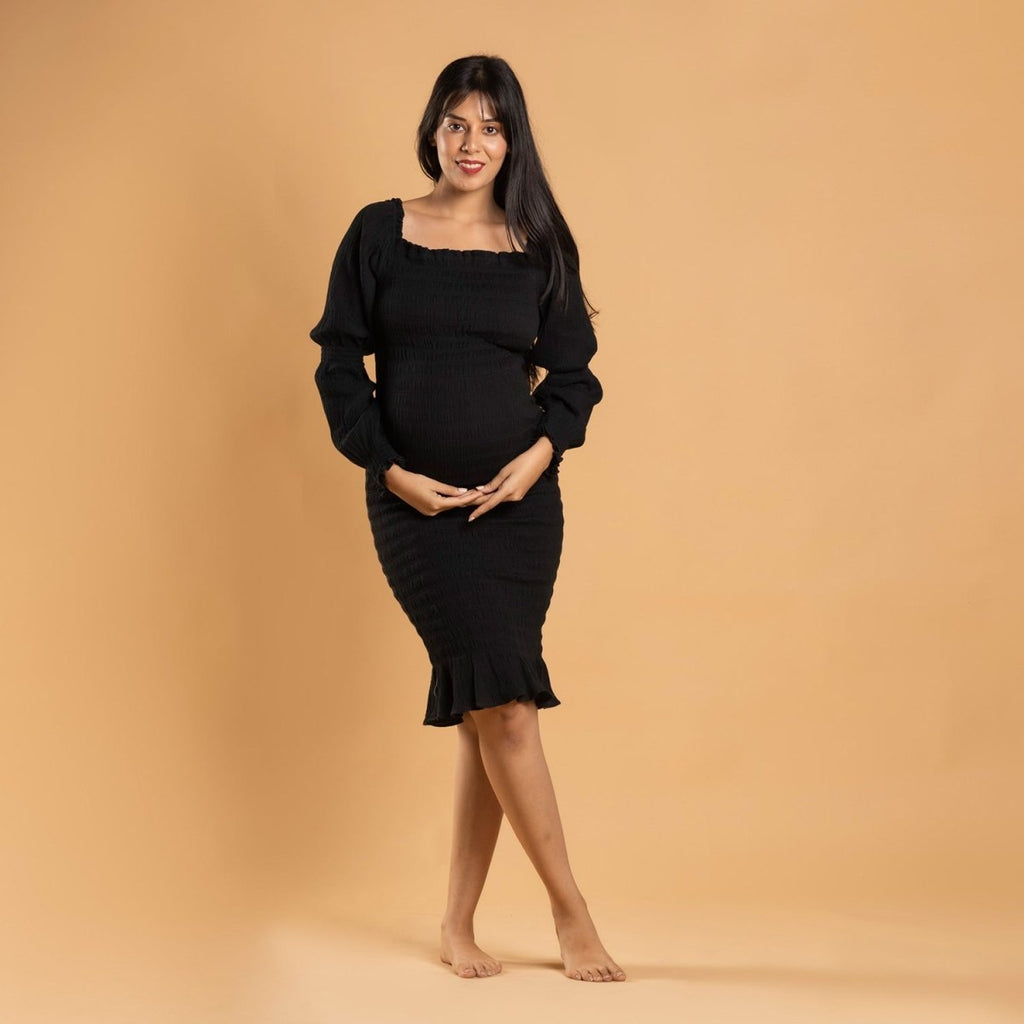 Black Waffle Body Con Dress – Block Hop India