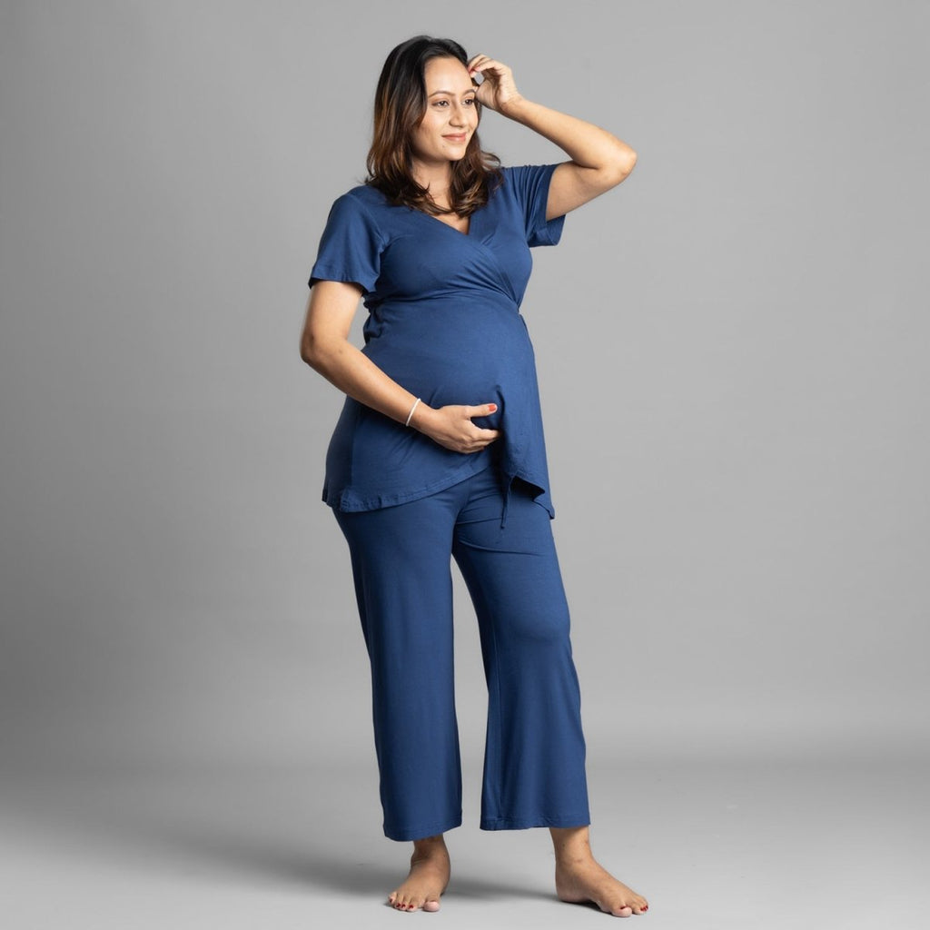 Blue Maternity Wrap Co-Ord Set – Block Hop India