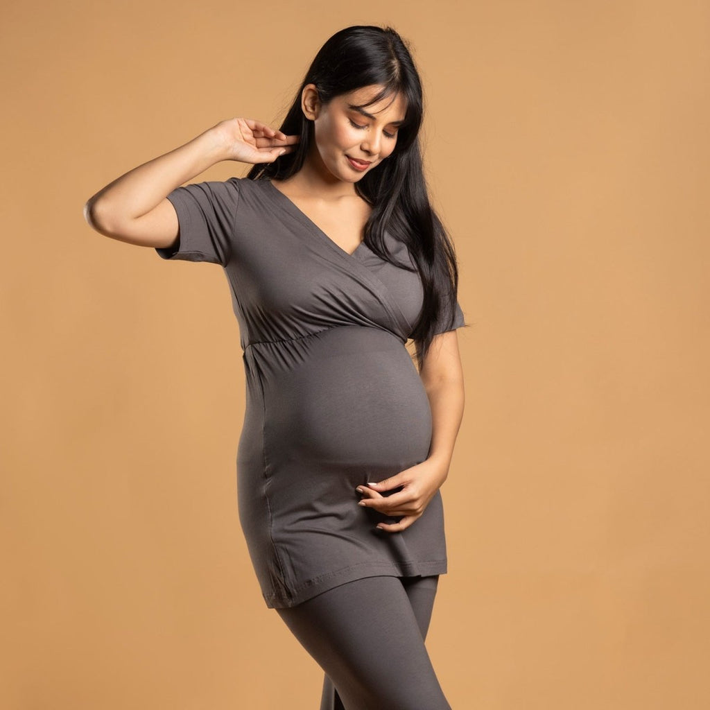 Charcoal Grey Maternity Co-Ord Set – Block Hop India