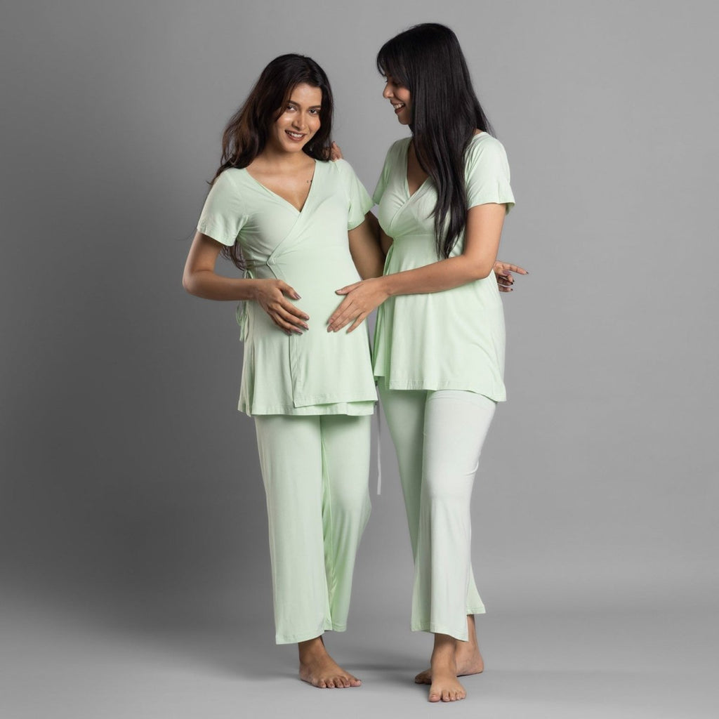 Lime Maternity Wrap Co-Ord Set – Block Hop India